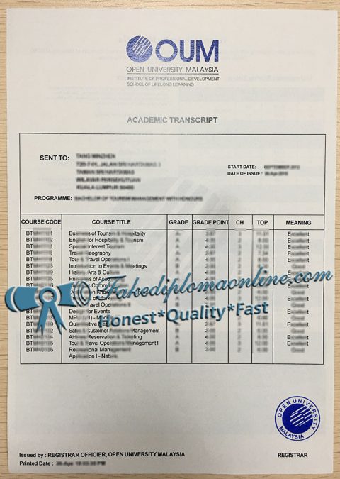 Buy Open University Malaysia transcript, get OUM diploma online