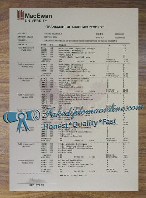 Copy MacEwan University Official transcript, buy Canada degree online