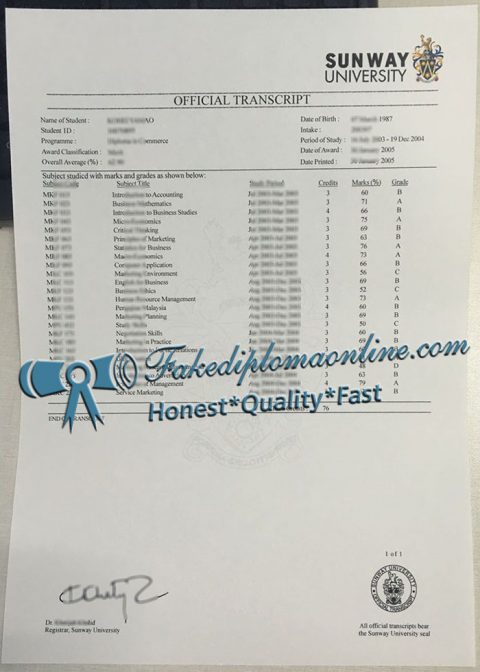 Purchase Sunway University official transcript, buy Malaysia diploma online