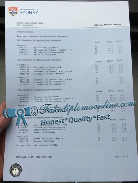 Where to obtain a copy of the University of Sydney official transcript