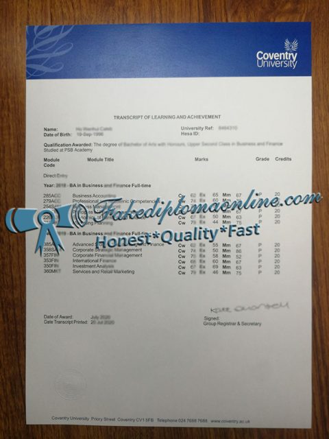 Do I get a fake Coventry University official transcript online?