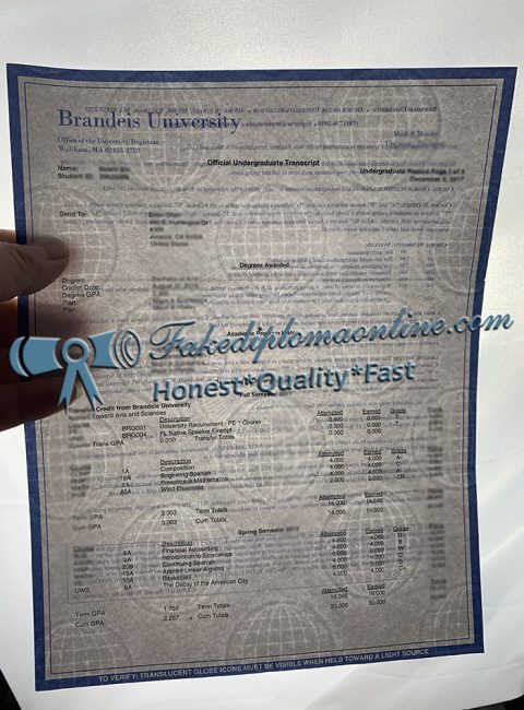 What the real Brandeis University official transcript looks like in 2020