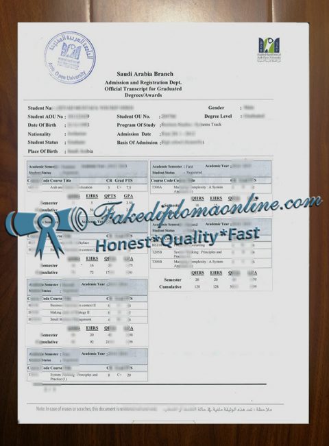 How to make a fake Arab Open University official transcript in the UAE