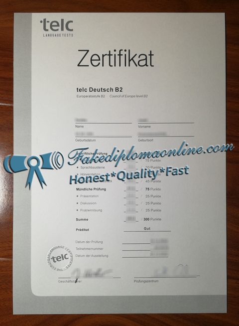 Buy TELC Deutsch B2 certificate, Genuine TELC German Certificate